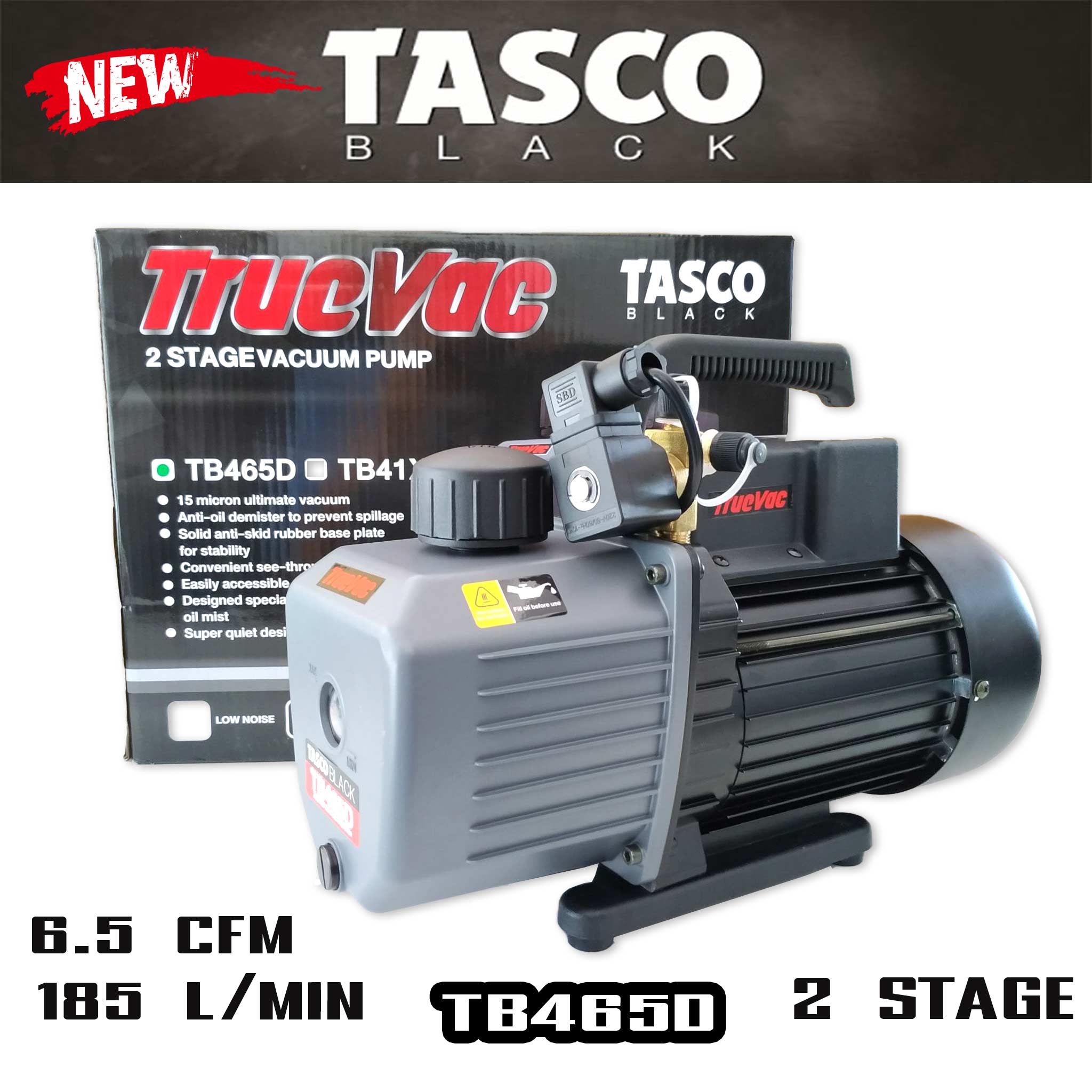 แวคคั่มปั๊ม TASCO BLACK TB465D 185 L/min (6.5 CFM) Two Stage 2ขั้น ...