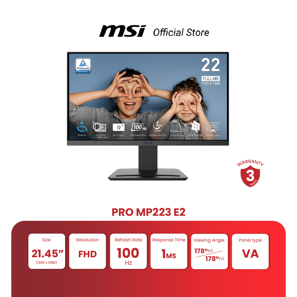 MSI MONITOR PRO MP223 E2 21.45 FHD VA 100HZ (จอมอนิเตอร์) - MSI ...