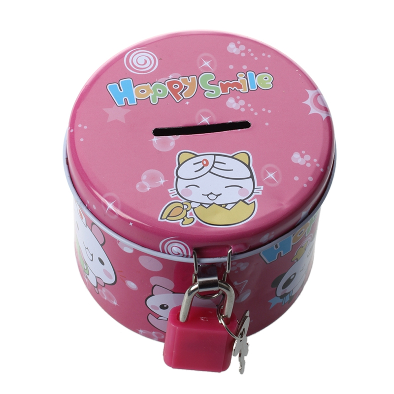 Cylinder Design Cartoon Print Piggy Bank Coin Money Saving Box w ...