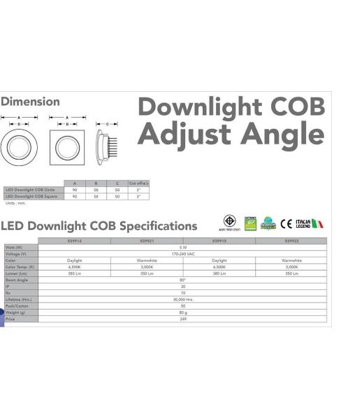 EVE โคมดาวน์ไลท์ แอลอีดี COB หน้ากลม ปรับองศา 5 วัตต์ เดย์ไลท์ LED Downlight COB circle adjust ...