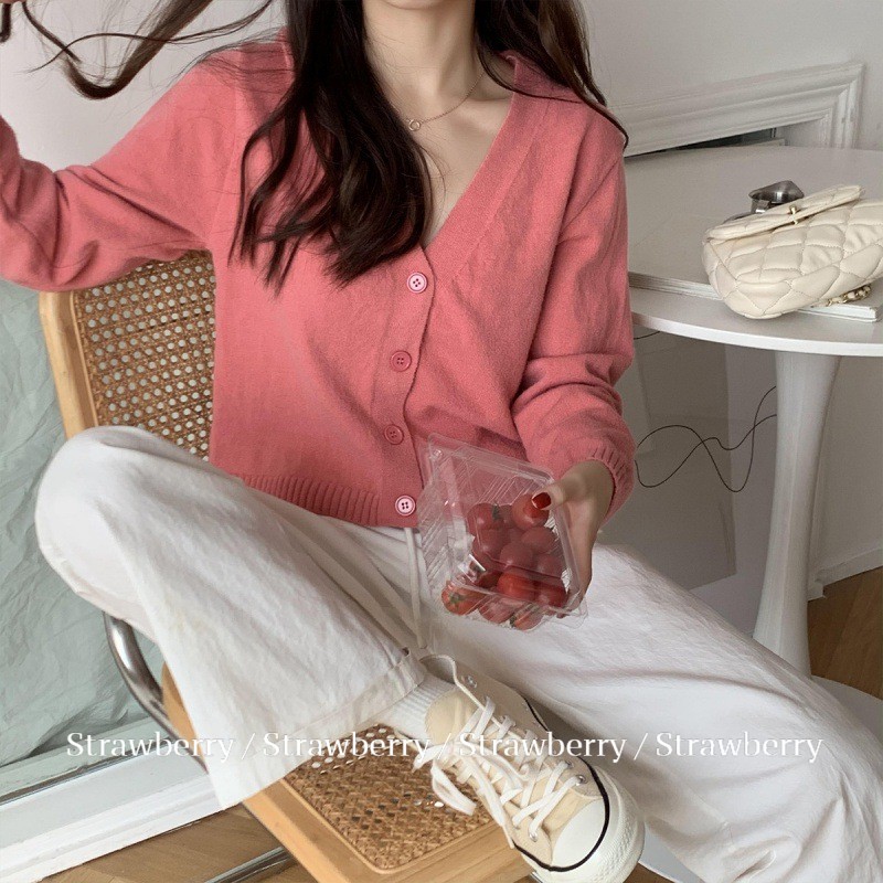 เสื้อคลุมคาร์ดิแกนถัก แขนยาว คอวี สีพื้น แฟชั่นสตรี TRA030 - Buytendo ...