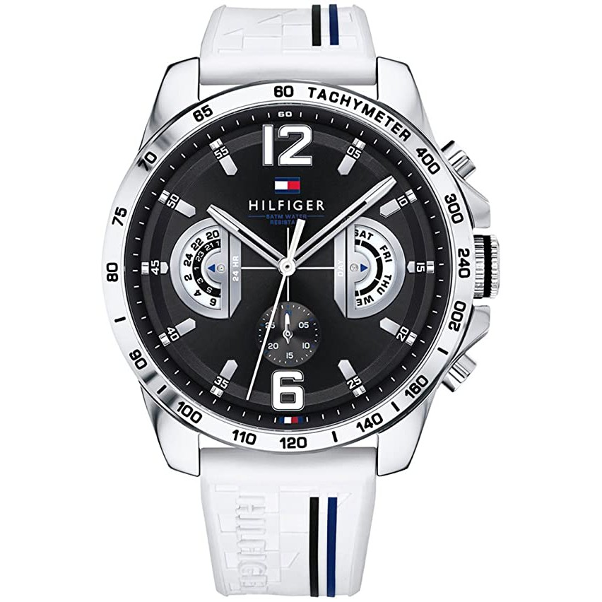 100 original Tommy Hilfiger Mens Decker Black Dial Silicone Strap Watch ...