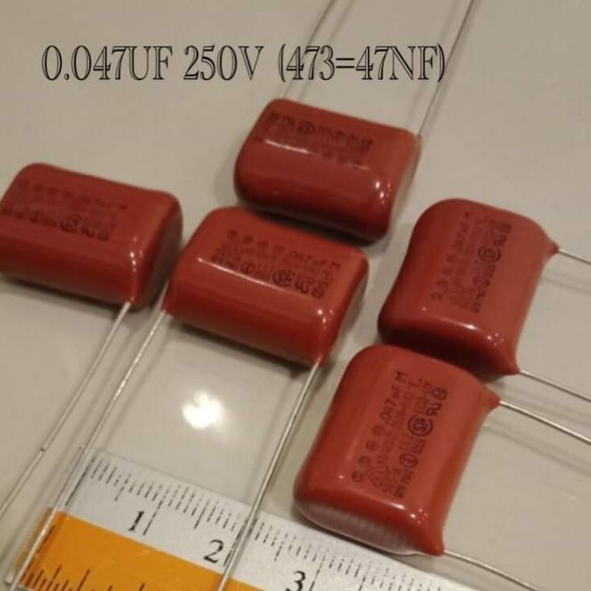1ชิ้น Capacitor 0.047UF 250V (473=47UF) ขาห่าง 20 mm. ไมล่า ตัวเก็บ ...