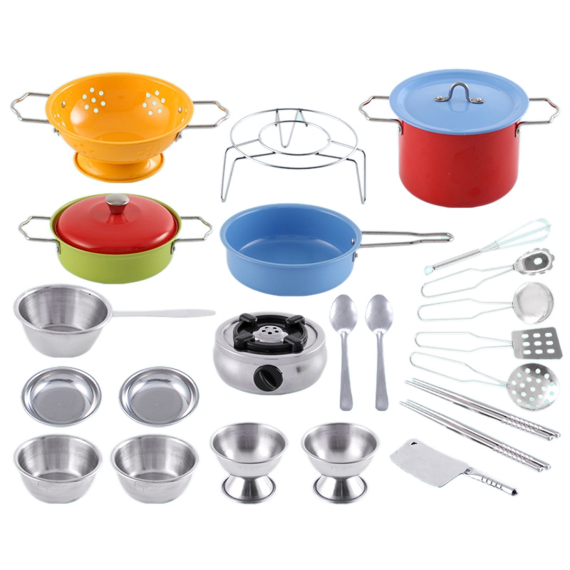 25Pcs Pretend Play Toy Simulation Colorful Stainless Steel Cookware Pan ...