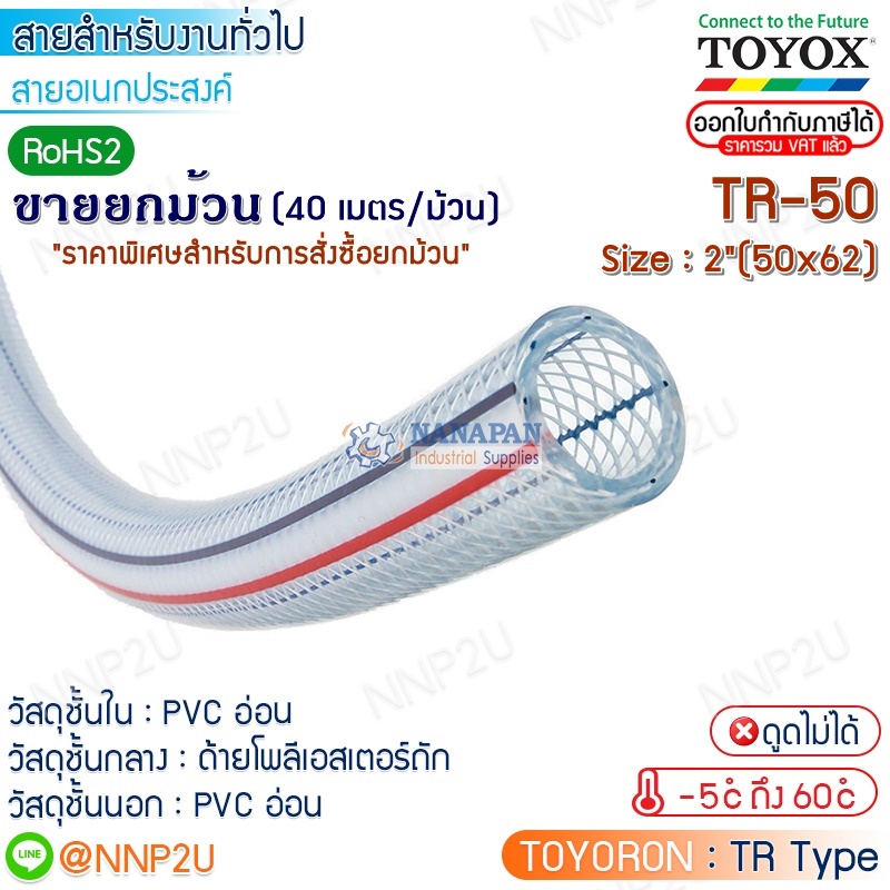 ขายยกม้วน TOYOX สายยางไส้เชือก TOYORON Hose TR-4, TR-6, TR-8, TR-9, TR-10, TR-12, TR-15, TR-19 ...