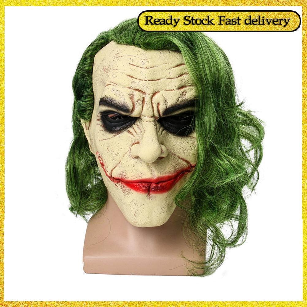 Halloween Joker Mask Cosplay Horror Scary Clown Mask with Hair Wig ...