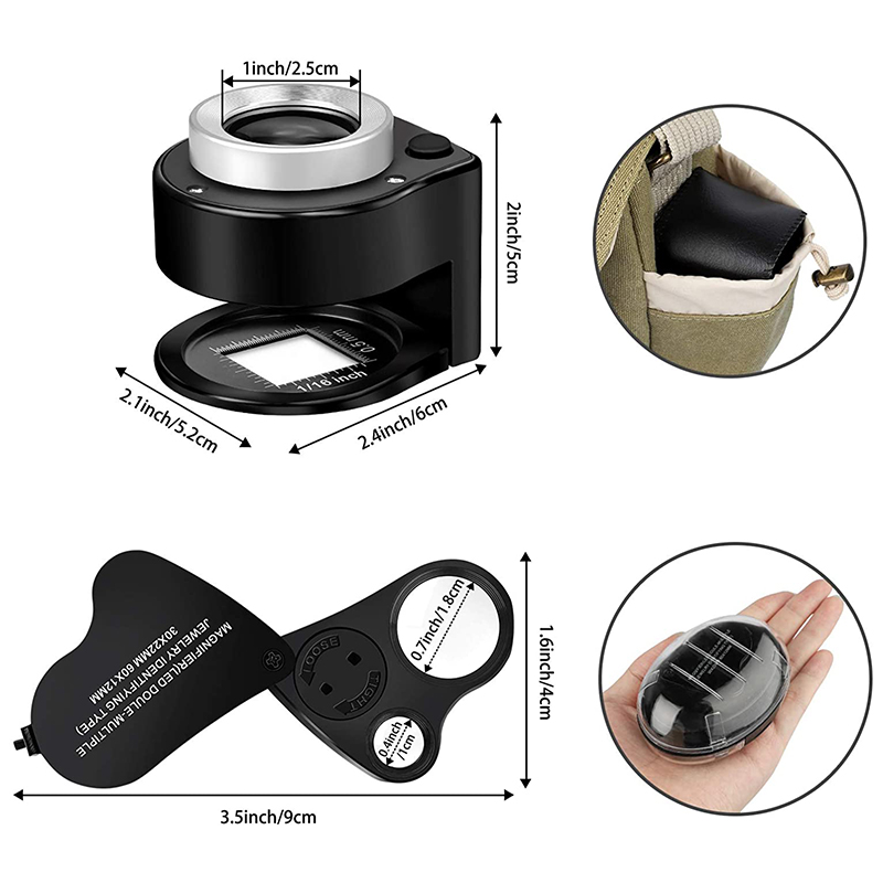 Illuminated Jewelers Loupe 30X 60X Portable Eye Loupe Magnifier Lighted ...