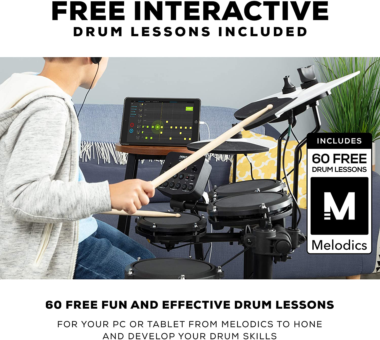 Alesis Debut Kit กลองไฟฟ้าครบชุดสำหรับผู้เริ่มต้น หนังมุ้งให้ความสมจริง 10 Drum kits 120 Sounds ...