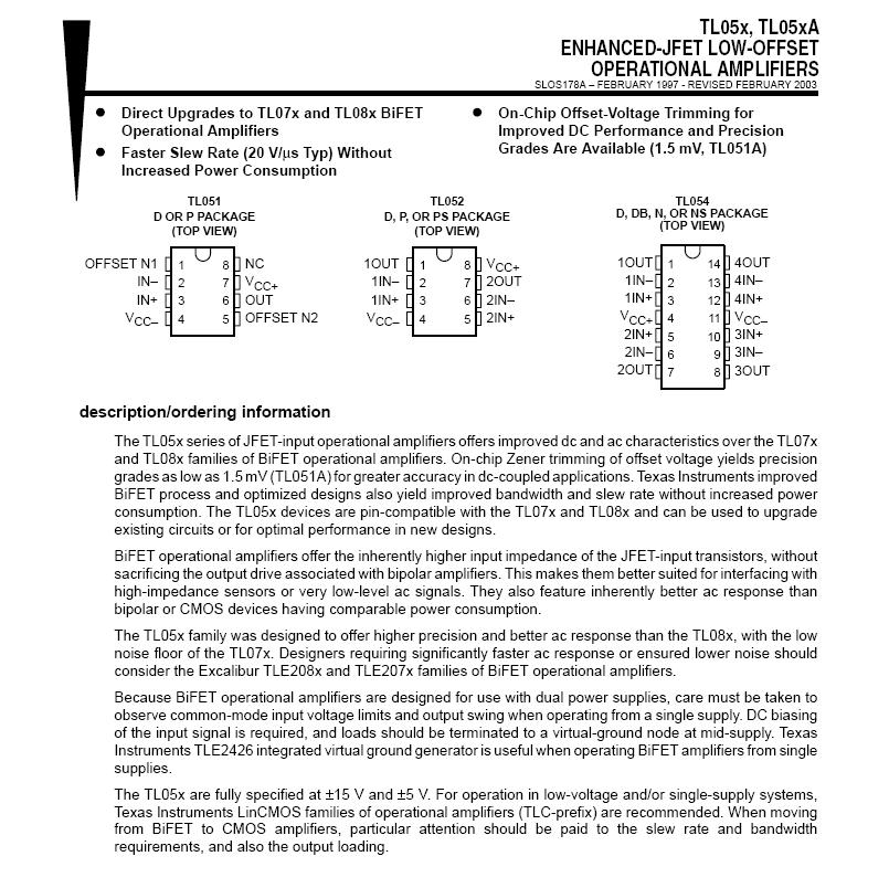 TL052CDแท้ Texas Instruments SOIC-8L (Made in Mexico)Dual ENHANCED-JFET ...