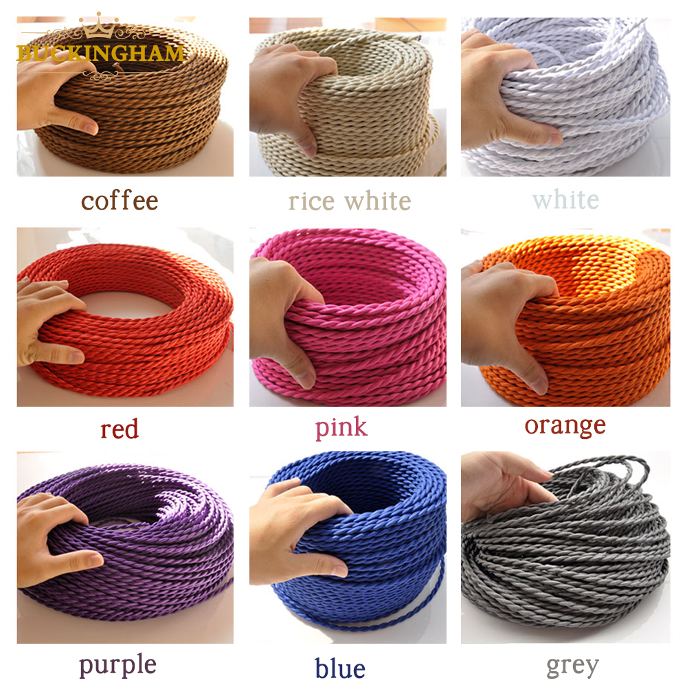 2 Core Electrical Wire Vintage Twisted Fabric Cable Woven 0.75mmx2 Cord ...