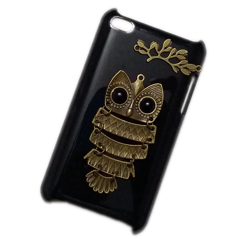 For iPod Touch 4 Cute Retro Metal Owl Branch Black Back Hard Case Cover ...