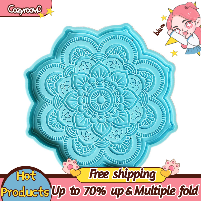 【HOT SALE】 Mandala Coaster Epoxy Resin Mold Round Tray Cup Mat Casting ...