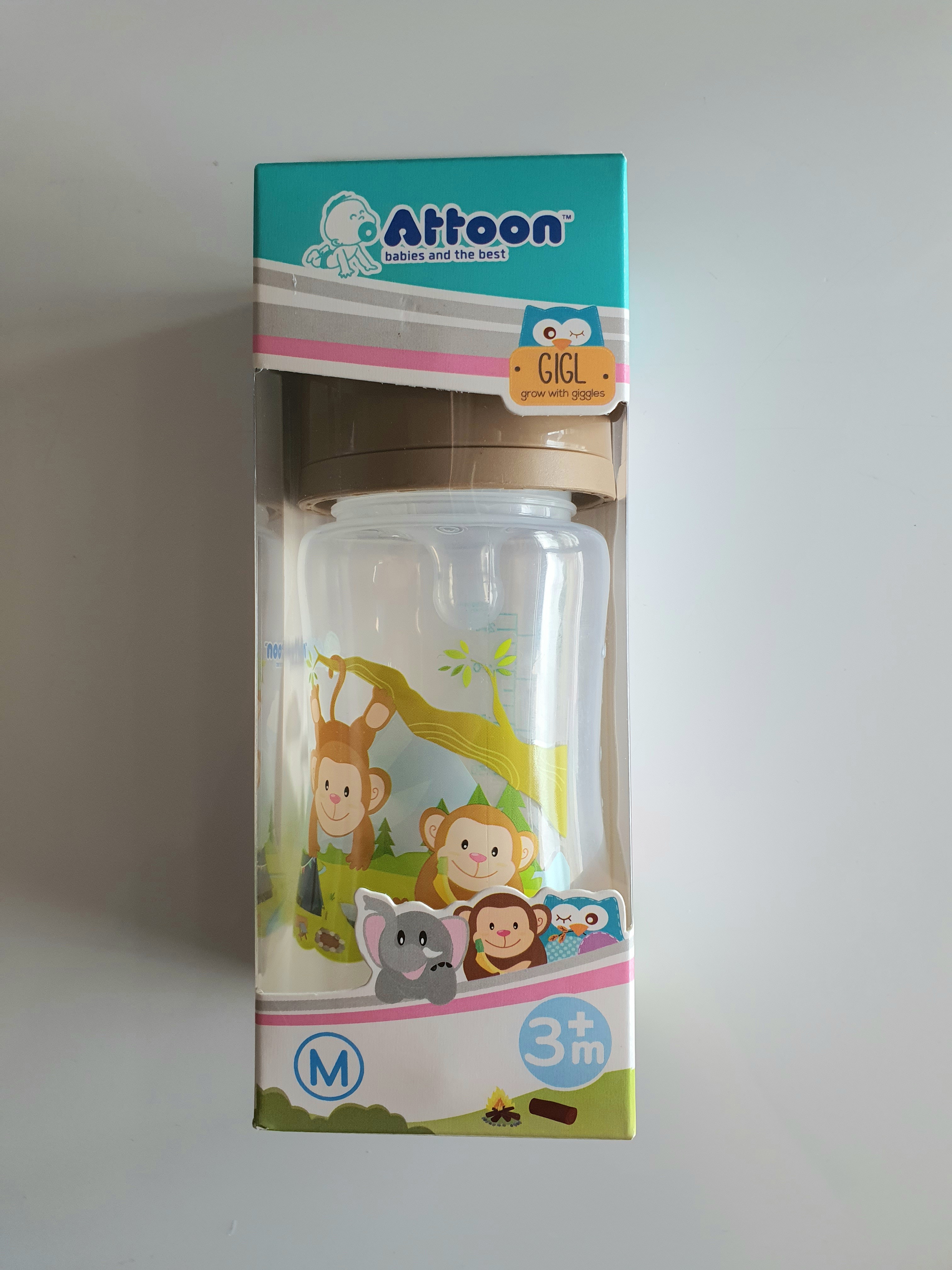 ขวดนมคอกว้าง แอทตูน Attoon รุ่นซาฟารี ลายการ์ตูน 3 แบบ ขนาด 4 ออนซ์และ 8 ออนซ์ เด็กแรกเกิด ทารก ...