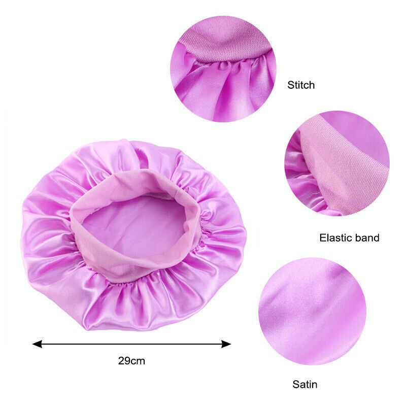 Satin Night Sleep Cap Kids Girls Turban Wide Band Elastic Headwear ...