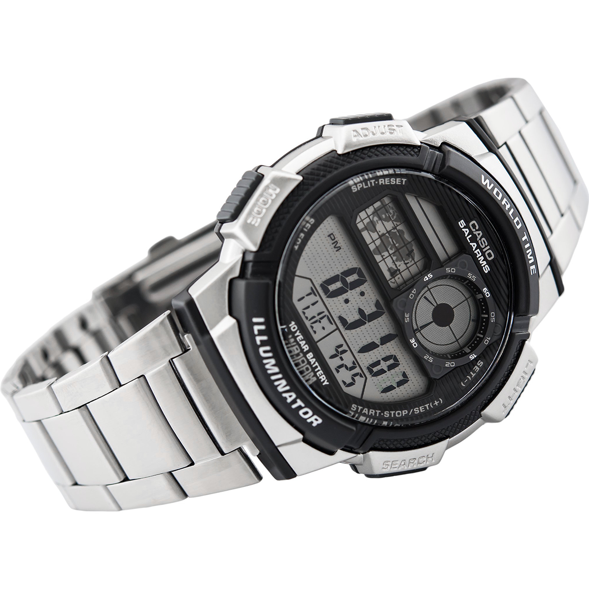 Casio แบตเตอรี่ 10 ปี World Time นาฬิกาข้อมือผู้ชาย สายสแตนเลส รุ่น AE-1000WD-1A ของแท้ประกัน ...