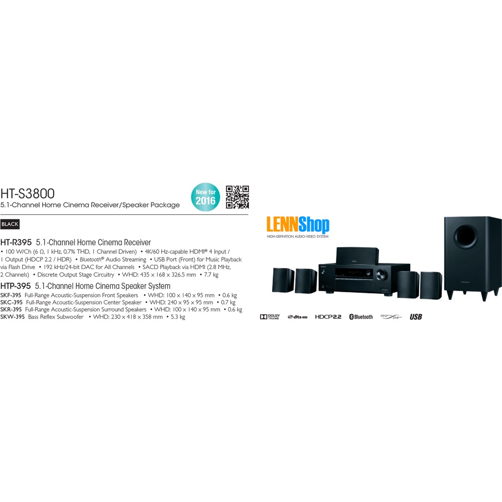 SALE ONKYO : HT-S3800 5.1 Hometheater PACK 100 W/Ch/ 4K HDR / Dolby True / DTS HD / ประกัน ...