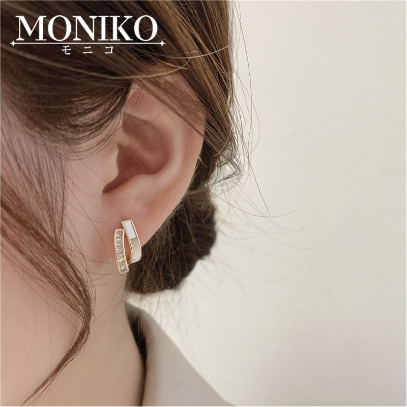 MONIKO ต่างหูเปลือกหอยต่างหูแบบสองชั้นสําหรับผู้หญิง แฟชั่นสาวหวาน ...