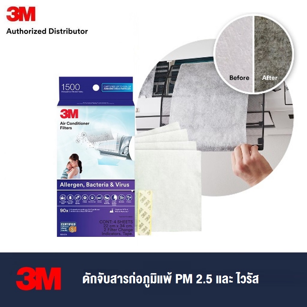3M™ Bacteria AC Filter 9809, White, แผ่นกรองสิ่งแปลกปลอมในอากาศ สำหรับใส่เครื่องปรับอากาศ, ดัก ...