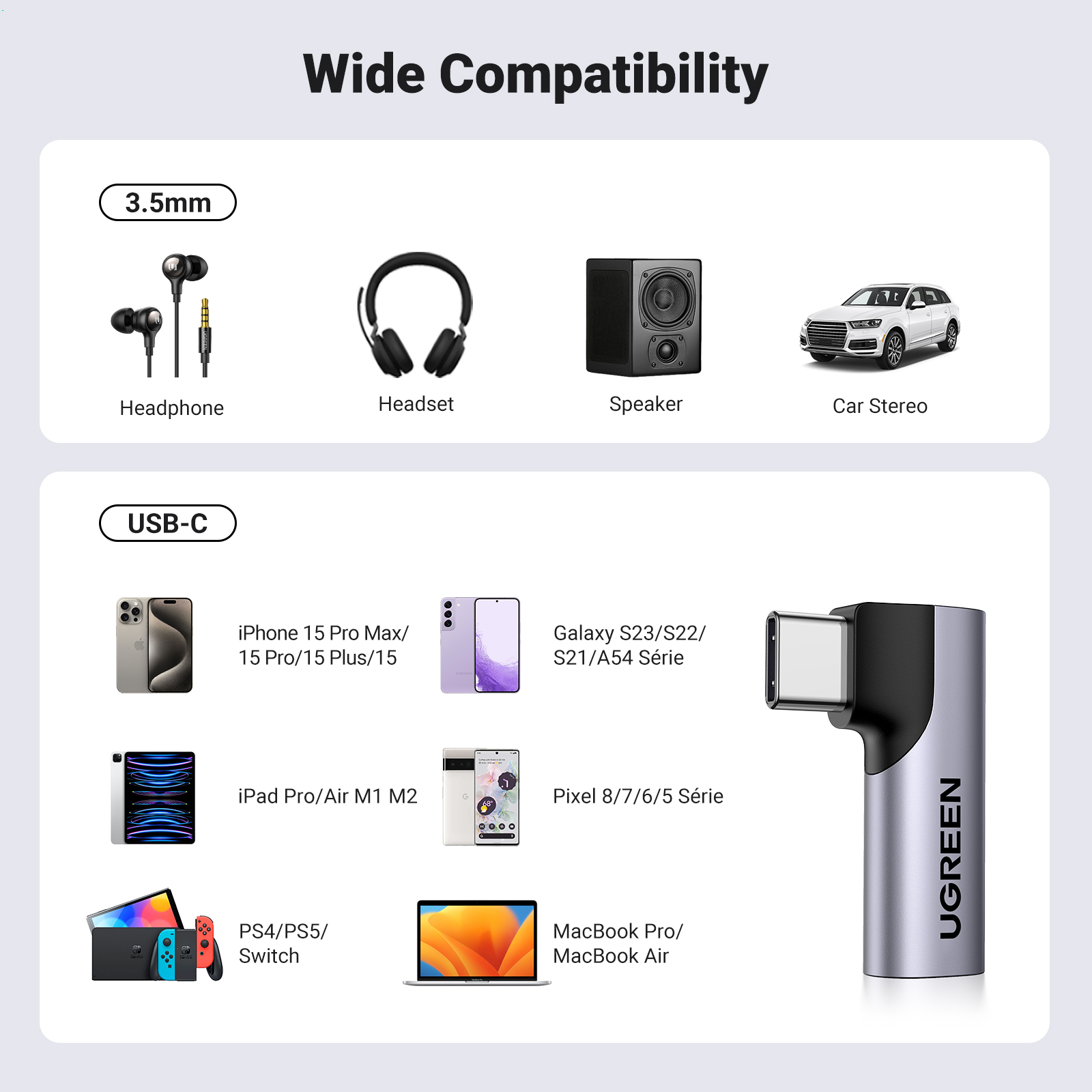 UGREEN USB Type C to 3.5mm Audio Adapter with DAC Chip Compatible with ...