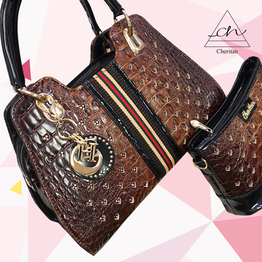 Cheritan กระเป๋าเซต3ใบ จระเข้ รุ่นA5-1-78 กระเป๋าแม่ลูก ฉลุติดคริสตัล ...