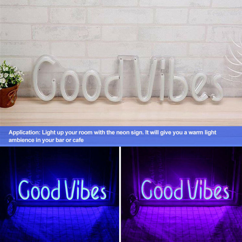 USB Powered Good Vibes LED Neon Sign Night Light Artwork Party Bedroom ...