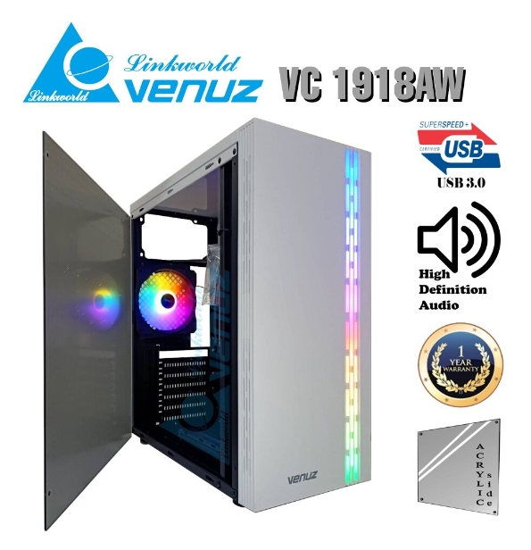 VENUZ ATX Computer Case VC1721ไฟ RGBประกัน 1ปีไฟปรับระดับได้แจ่มๆ ด้าน ...