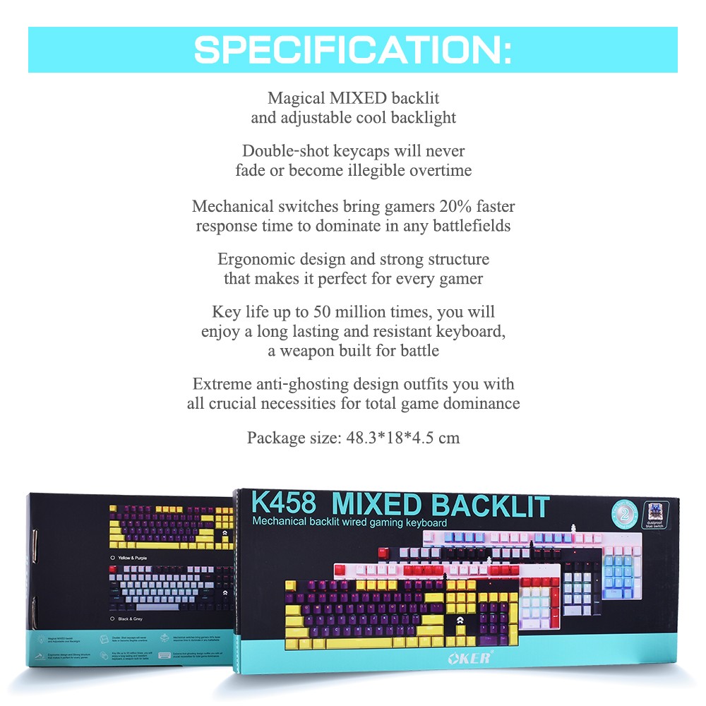 คีบอร์ด OKER K428 K458 Mixed Backlit Keyboard Gaming คีบอร์ดเกมมิ่ง คีย์บอร์ดแมคานิคอล คีย์บอร์ด ...