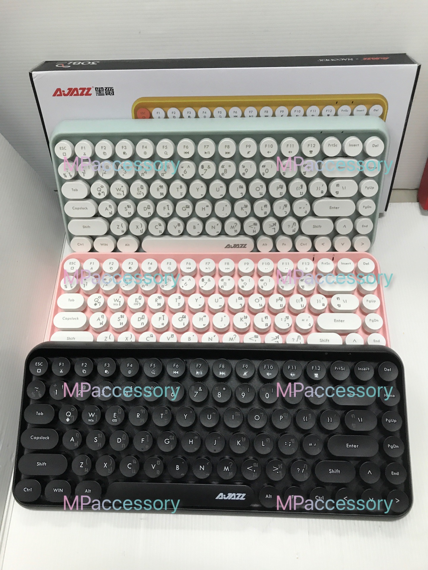 คีย์บอร์ดบลูทูธ Ajazz 308i Bluetooth Office PCTablet Keyboard American Broadcom 3.0 Bluetooth ...