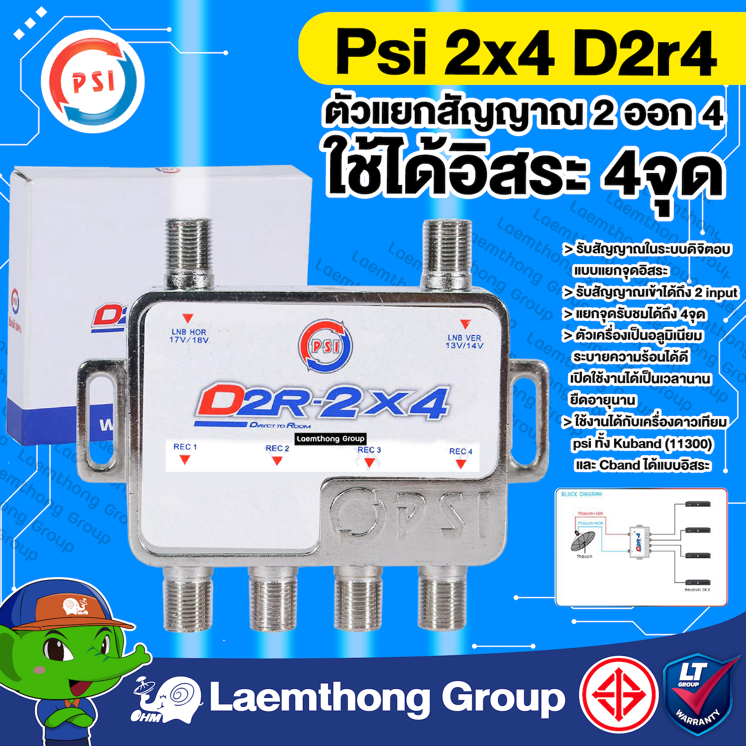 Psi multiswitch D2R4 2ออก4 แยกสัญญาณ รับชมอิสระ4จุด (รุ่นใหม่ มี 1 รู ...