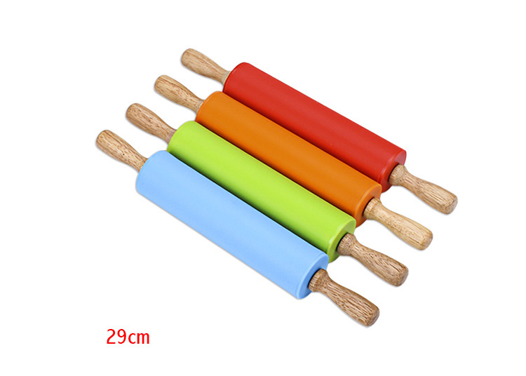 Silicone Rolling Pin Solid Wood Handle Roller Non-Stick Food Flour ...