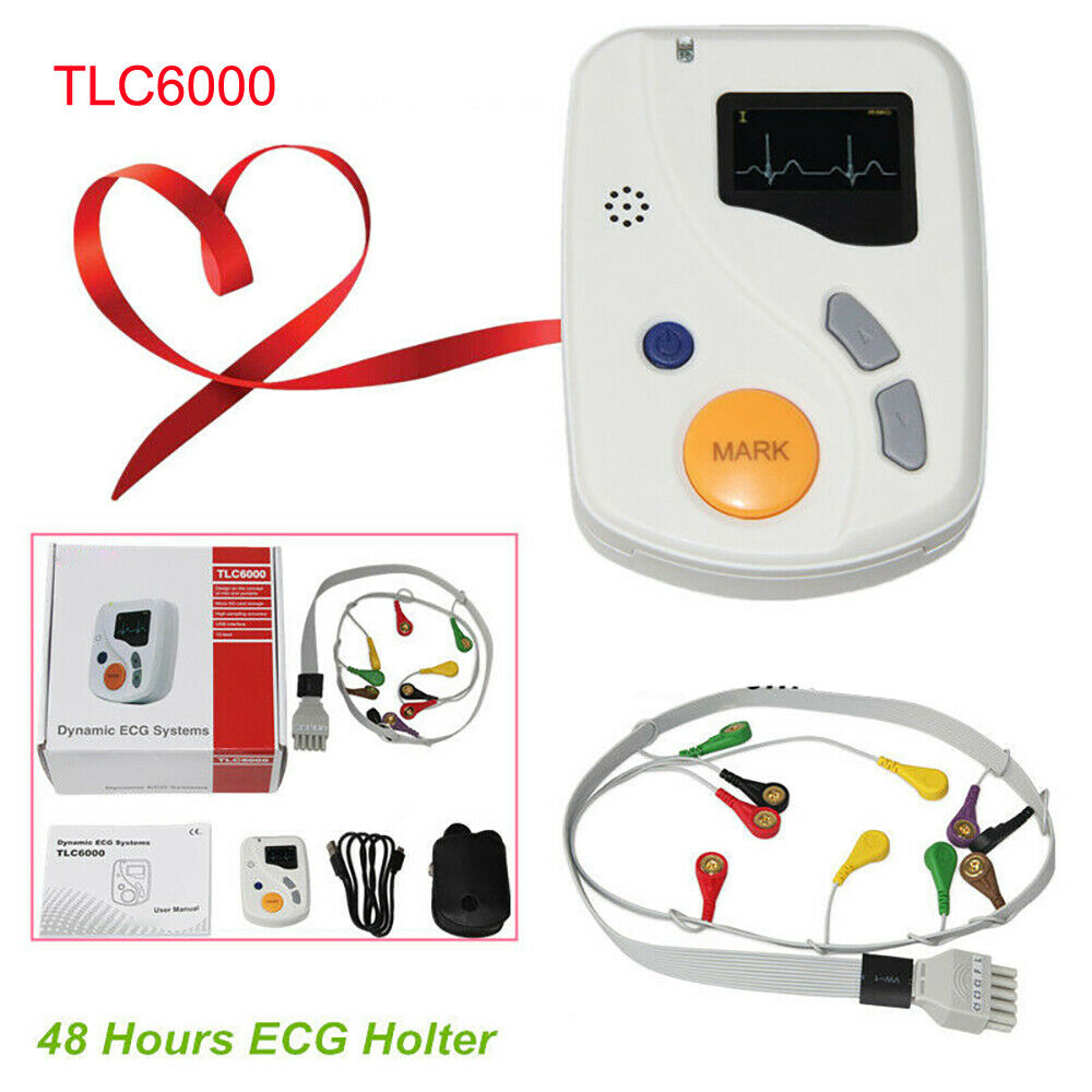 Contec TLC6000 48 ชั่วโมง Dynamich คลื่นไฟฟ้าหัวใจ Holter มือถือ EKG Monitor 12 ช่อง ECG ระบบ ...