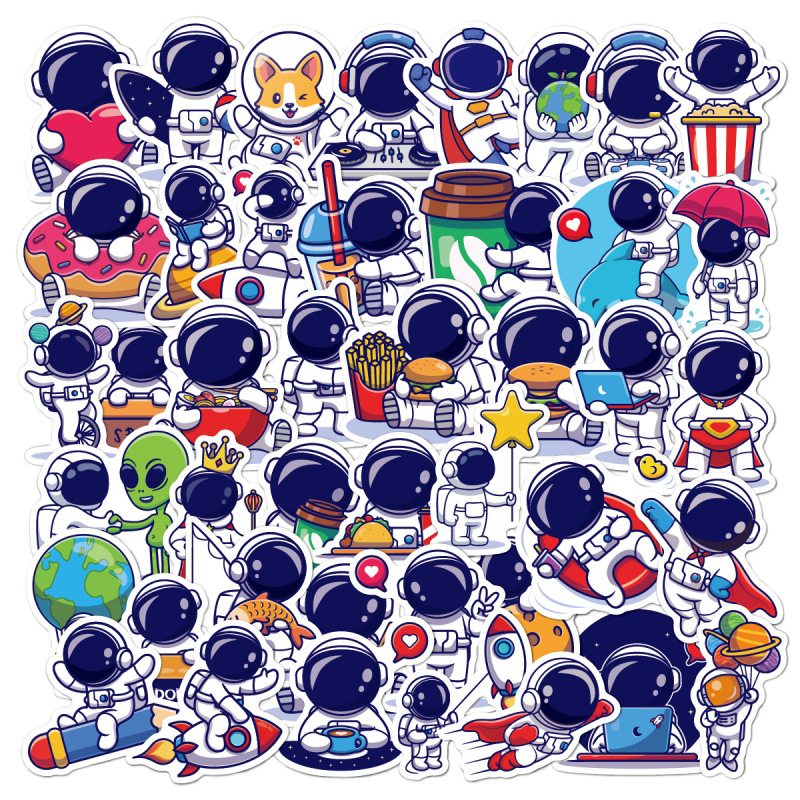 51Pcs Super Cute Astronaut Space Cartoon Stickers for Kids Waterproof ...