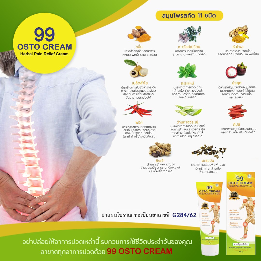 99 Osto Cream 1 หลอด ขนาด 50 กรัม ออสโต้ครีม 99 สมุนไพรสกัดเข้มข้น 11 ...
