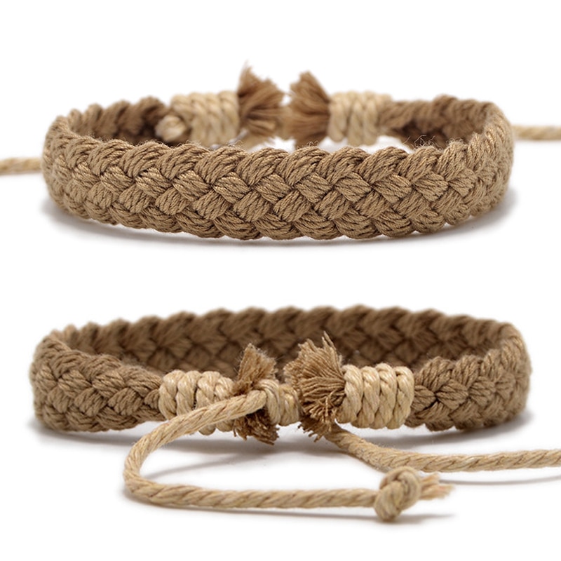 Handmade Vintage Cotton Rope Charm Bracelet for Women Men Brown ...