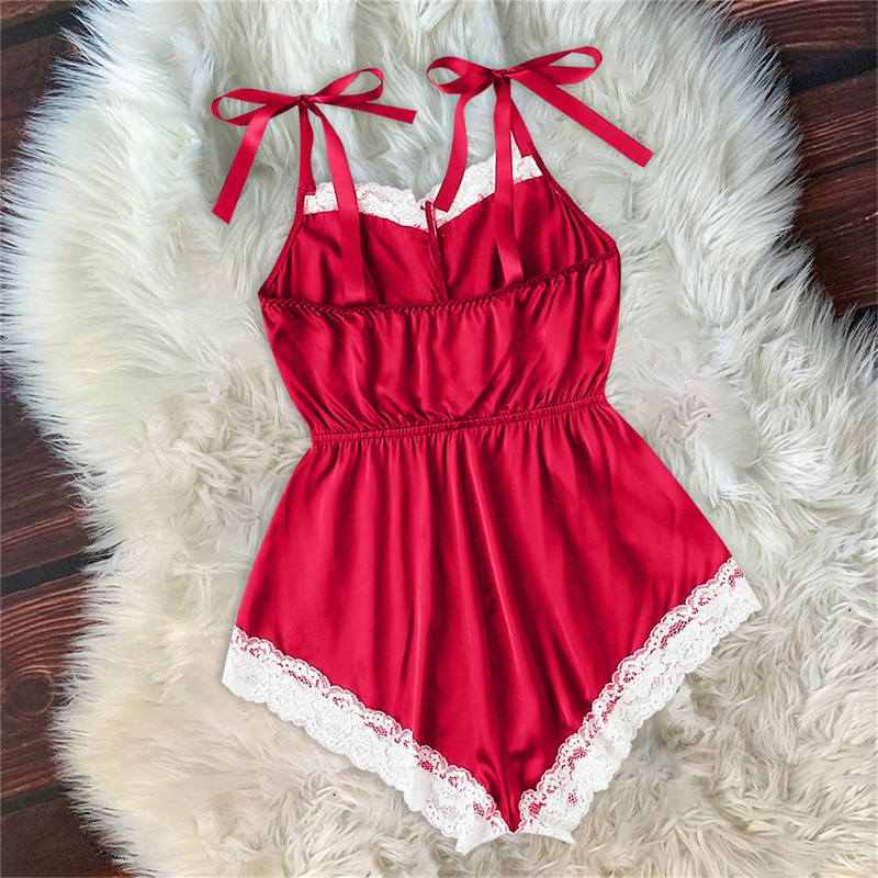 Tangoo Ladies Sexy Silk Satin Pajama Set Lace Pyjama Set Sleeveless