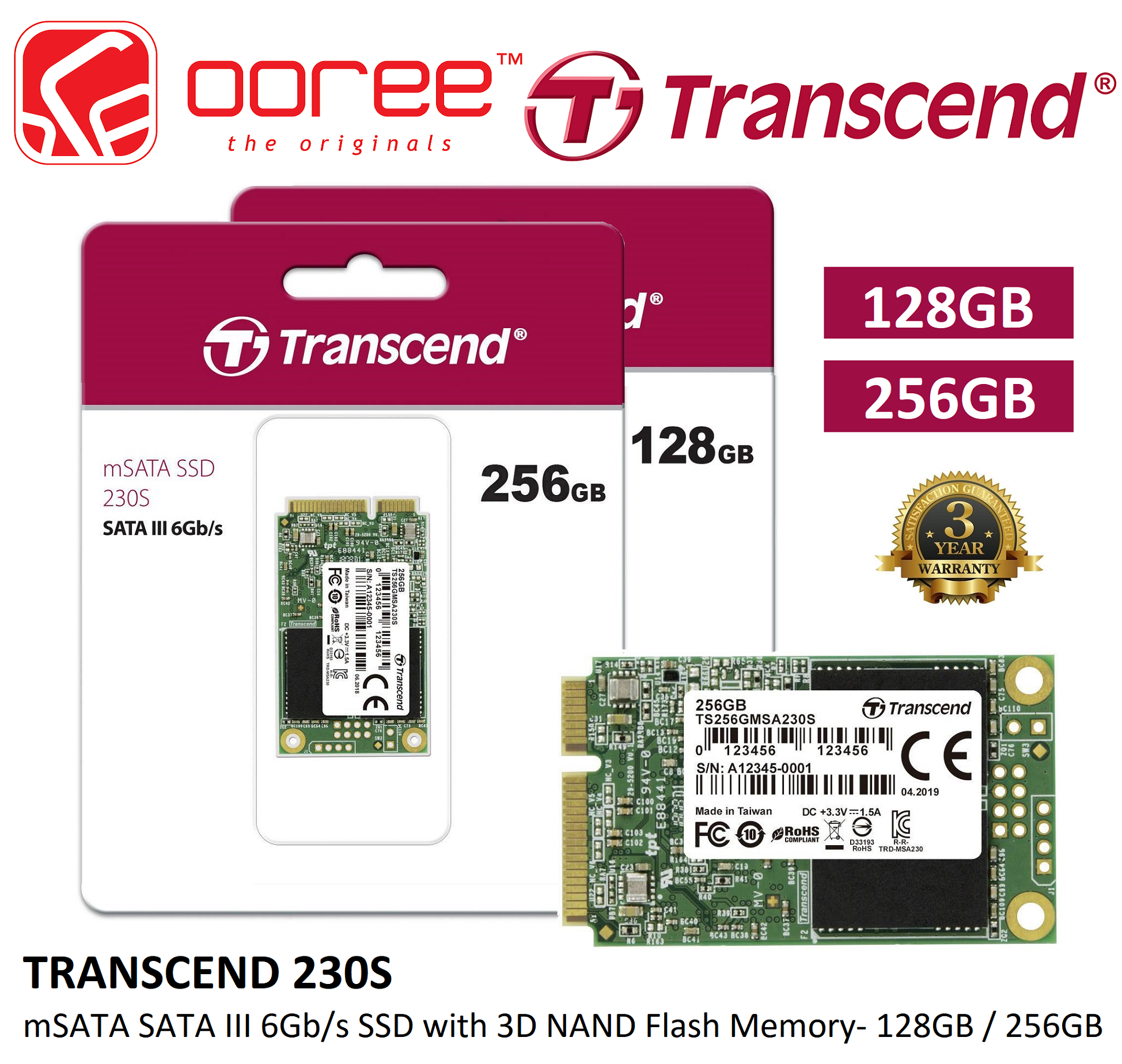 TRANSCEND MSATA SSD MSA230S 230S SATA III INTERNAL 3D NAND SOLID STATE ...