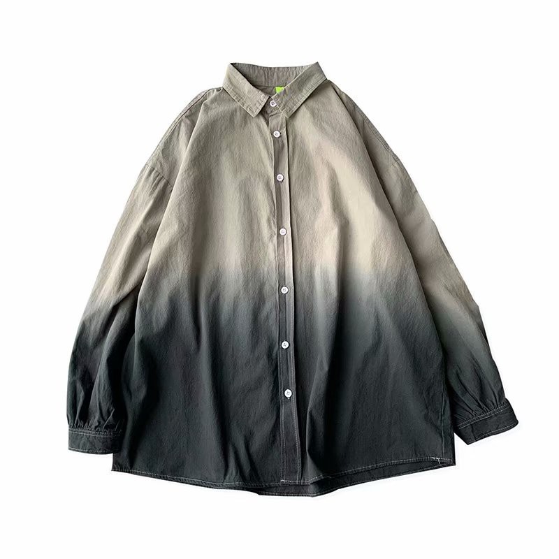 fashion Gradient Long-sleeved shirt Men Loose Polo shirt - niusi716194 ...