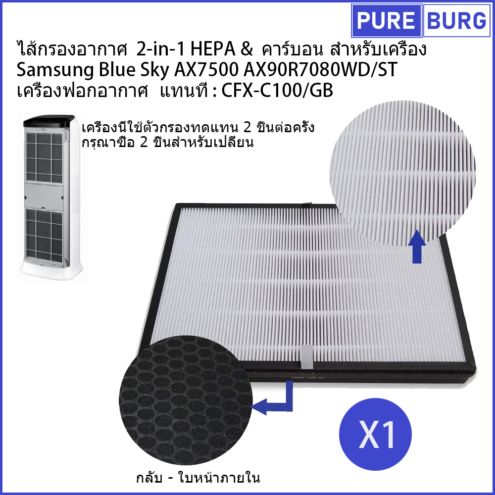 จัดส่งฟรี SAMSUNG แผ่นกรองอากาศ รุ่น CFX-C100GB สำหรับเครื่องฟอกอากาศ ...