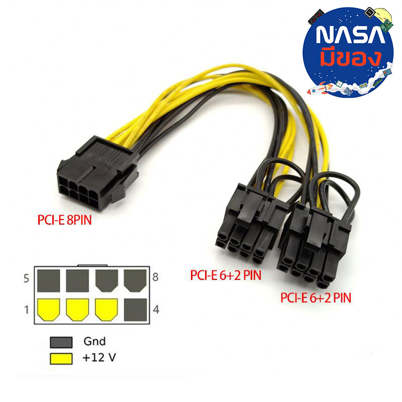 สายพ่วงการ์ดจอ สายไฟการ์ดจอ 6 8 pin to 8pin(6+2) แยก 2 หัว สายคุณภาพ ...