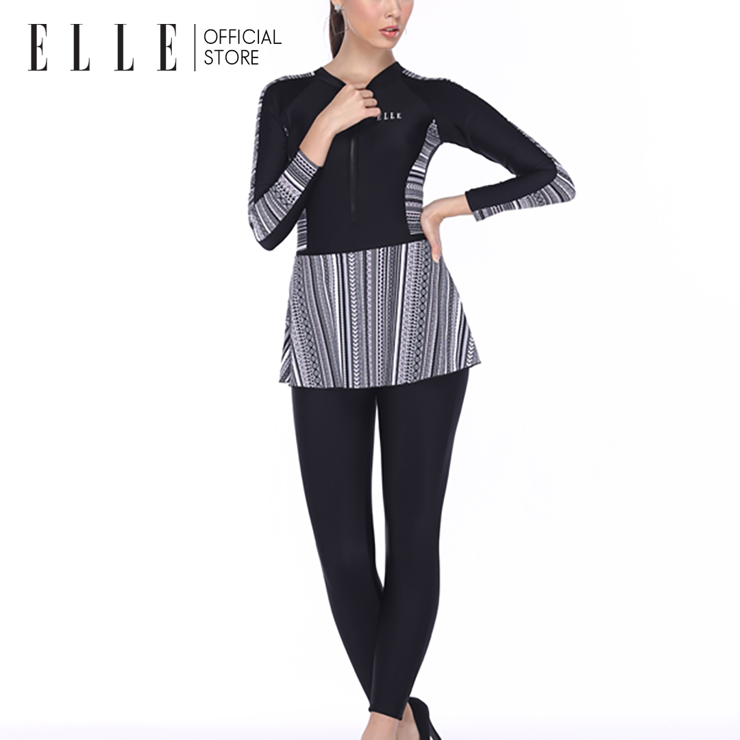 ELLE SWIMWEAR ชุดว่ายน้ำสตรี ทูพีช เสื้อครอป Sport Bar กางเกงขาสั้น สี ...