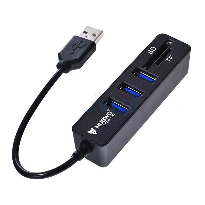 การ์ดรีดเดอร์พกพา NUBWO (NCR-100) USB HUB 3 ช่อง + Card Reader ยูเอสบี ...