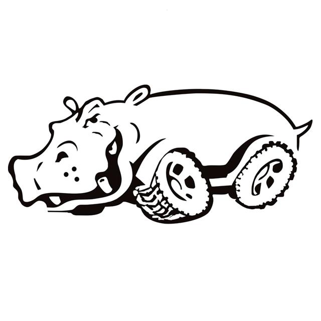 【cw】 Personality Fashion Hippo on Wheels Die cut Vinyl Decal Car ...