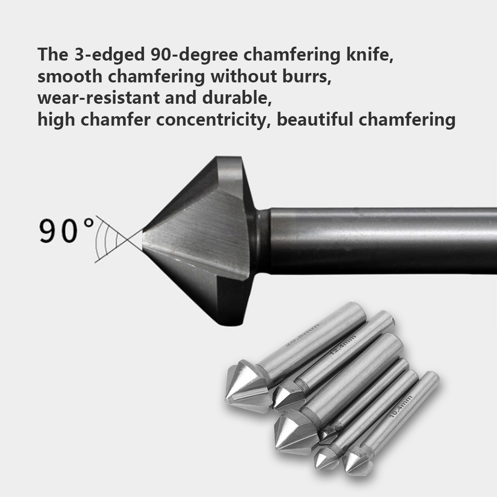 6pcs Chamfer Cutter Round Shank 3 Edged 90 Degree High‑Speed Steel ...