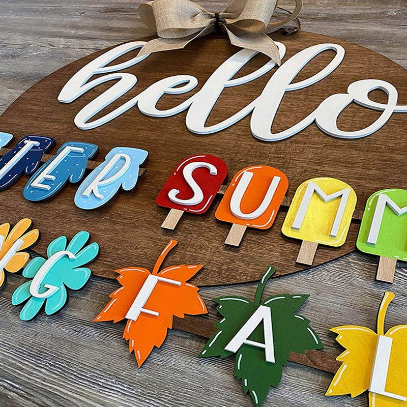 Newest Interchangeable Hello Sign 4 Seasons Wood Sign Kit Hanging Sign ...