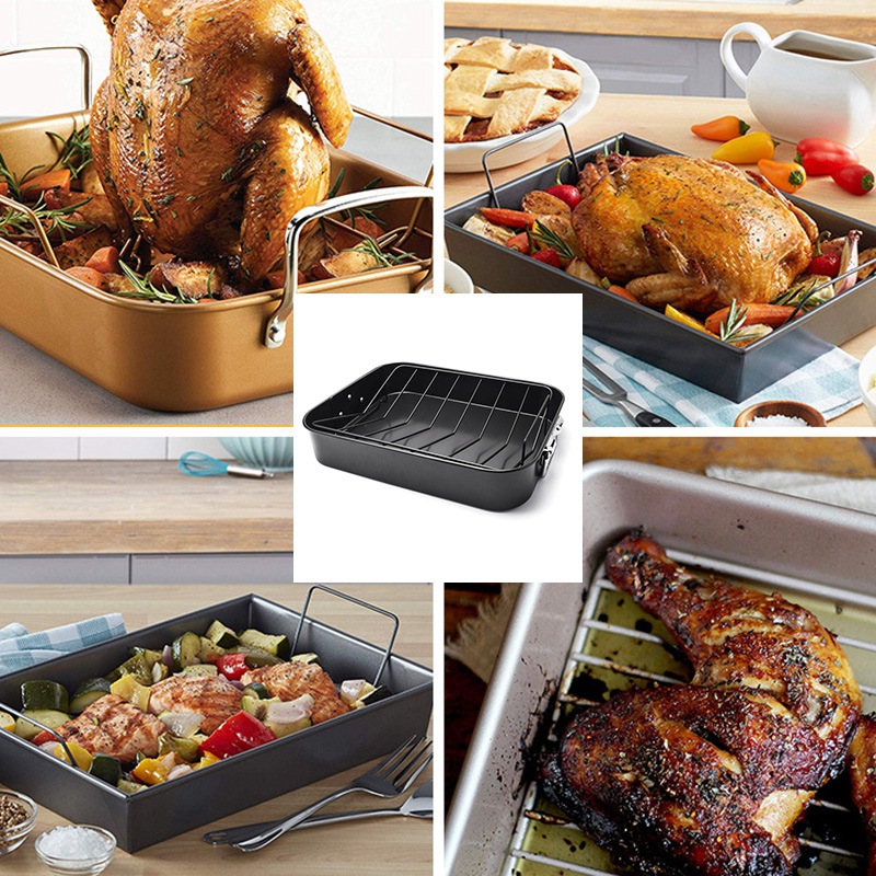 Kitchen Nonstick Rectangular Deep Dish Roasting Pan Barbecue Bakeware ...