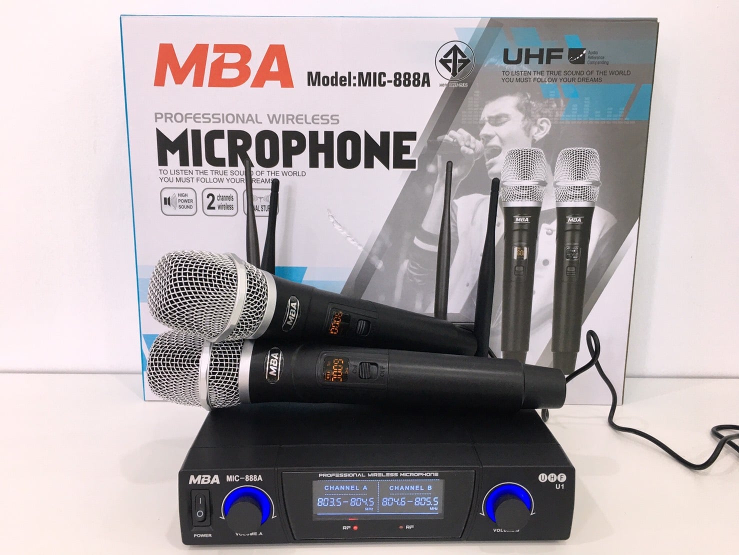 MBA ไมค์ลอย UHF รุ่น MIC-888A U1 ไมค์ลอยคู่ ???? ระบบUHF ไร้สาย รับได้ไกล ดูดเสียงดี - MixASale