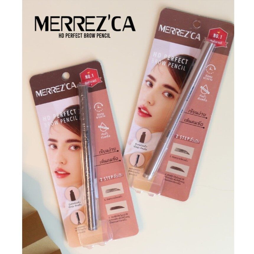 (1แท่ง) Merrezca HD Perfect Brow pencil ดินสอเขียนคิ้ว หัวตัด เขียนง่าย ...