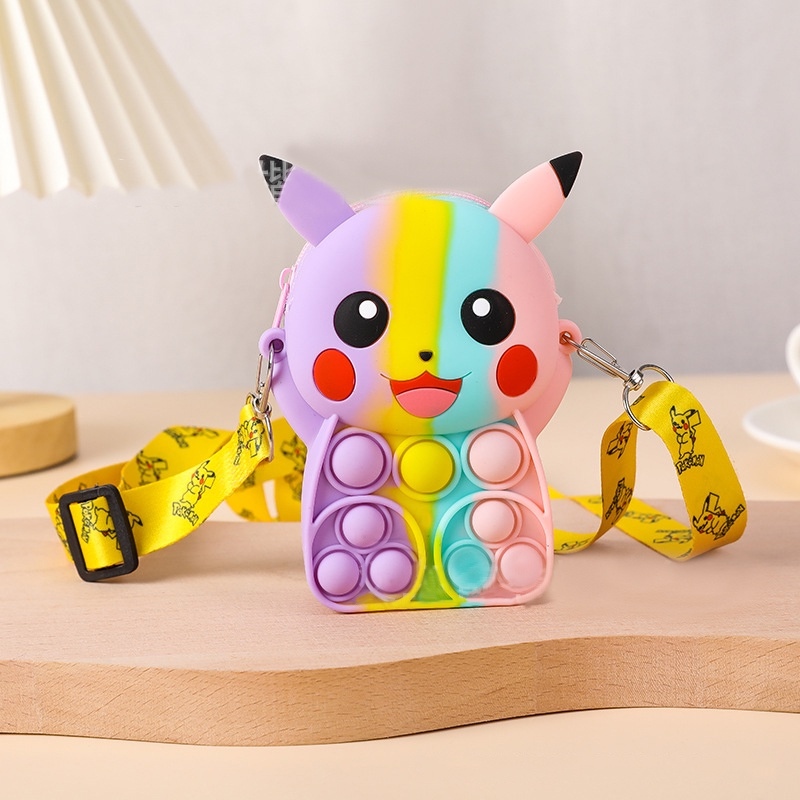 ของเล่นบีบสกุชชี่กระเป๋าสตางค์ซิลิโคน Pokemon Pikachu Pop It Fidgetลาย ...