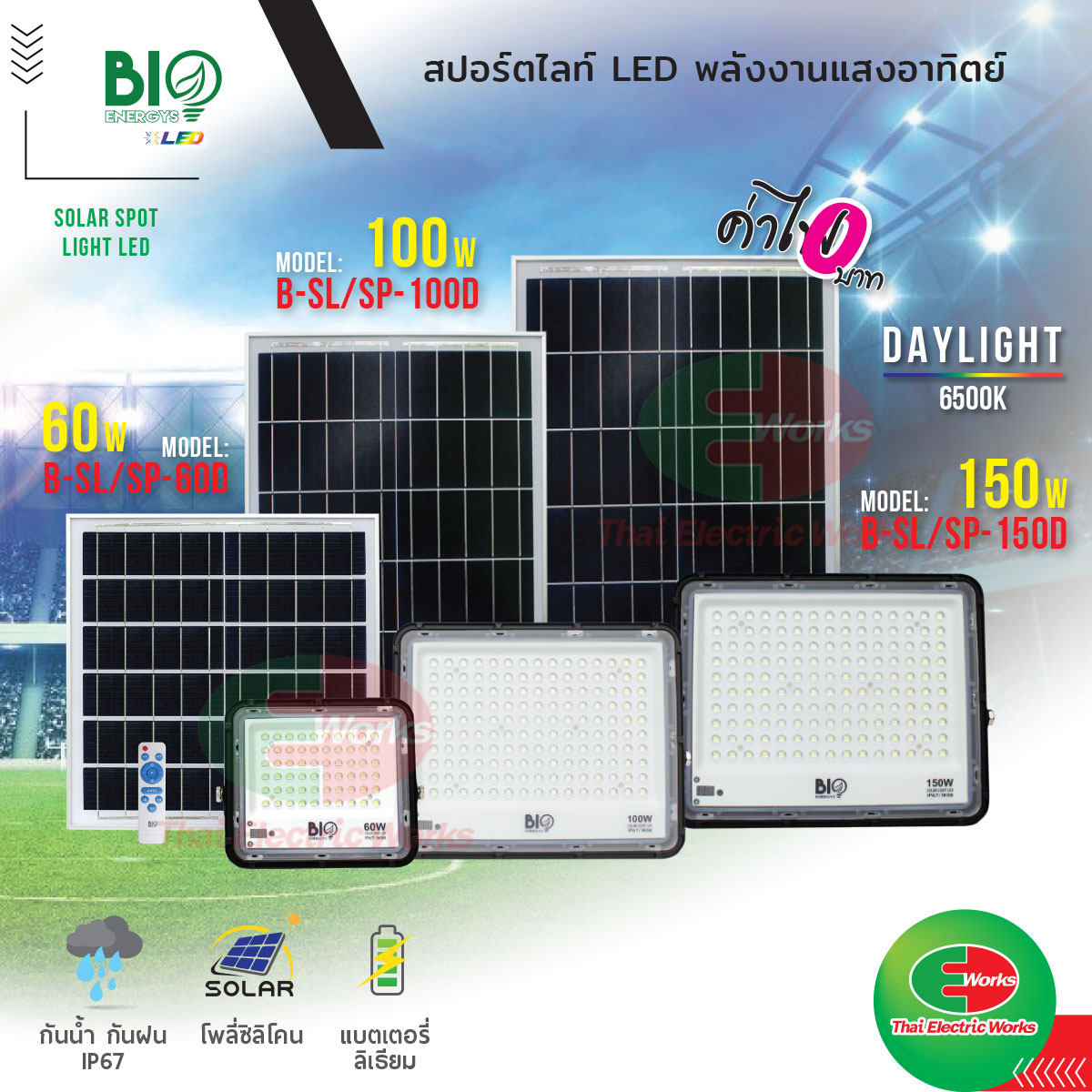 ไฟ LED โคมไฟ สปอร์ตไลท์ 3 แสงใน 1โคม Spot Light Solar cell LED 200W กัน ...