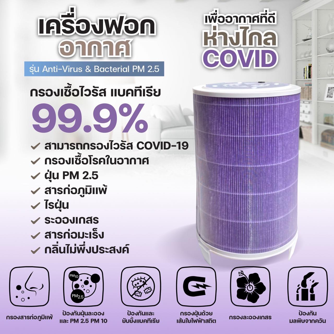 เครื่องฟอกอากาศ Diy ขนาดรุ่น 45ตร.ม กรองฝุ่นPM2.5 แบคทีเรีย สารก่อภูมิแพ้ ฝุ่นPM2.5 สาร ...